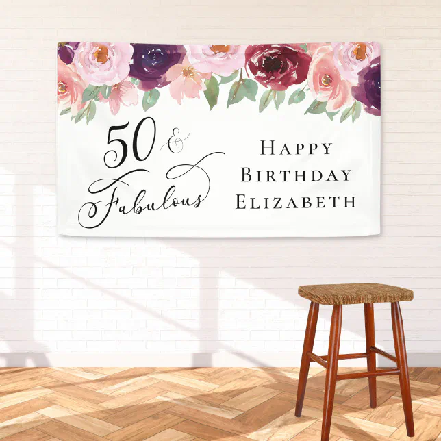 Elegant Floral 50th Birthday Party Banner | Zazzle
