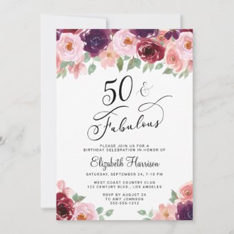 Elegant Floral 50th Birthday Party Invitation | Zazzle