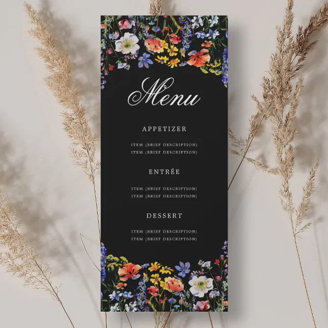 Elegant Floral 70th Birthday Menu Black Invitation | Zazzle