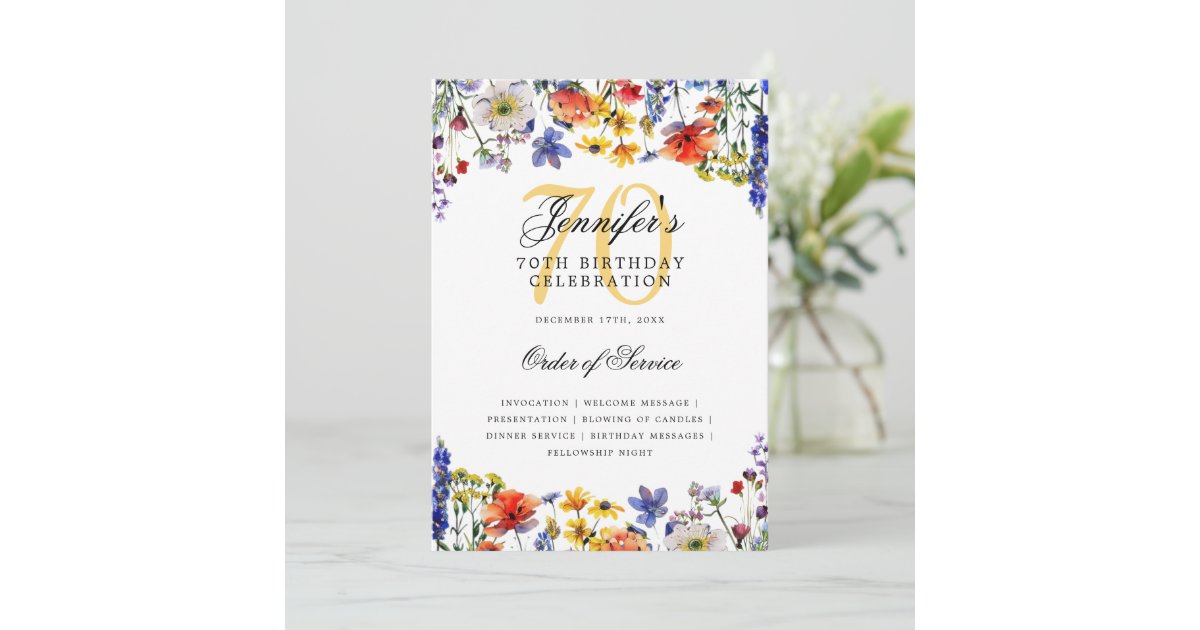 Elegant Floral 70th Birthday Party Program Menu | Zazzle