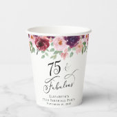 Elegant Floral 75th Birthday Party Paper Cups | Zazzle