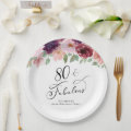 Elegant Floral 80th Birthday Party Paper Plates | Zazzle