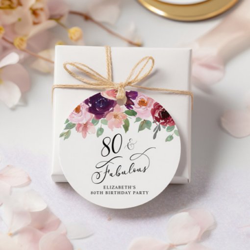 Elegant Floral 80th Birthday Party Thank You Favor Tags | Zazzle