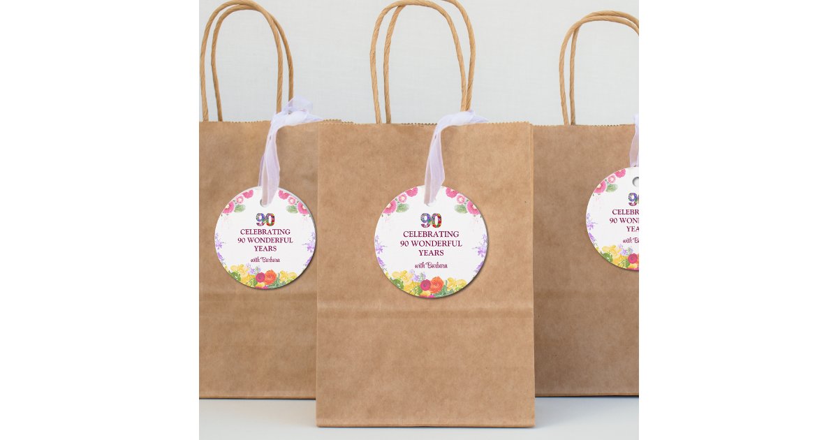 Elegant Floral 90th Birthday Party / 90 Years Favor Tags | Zazzle
