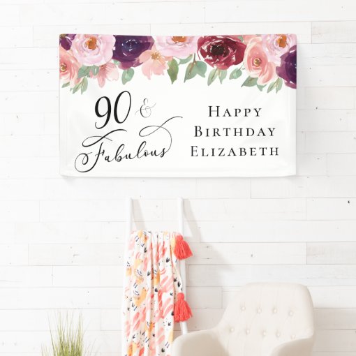 Elegant Floral 90th Birthday Party Banner | Zazzle