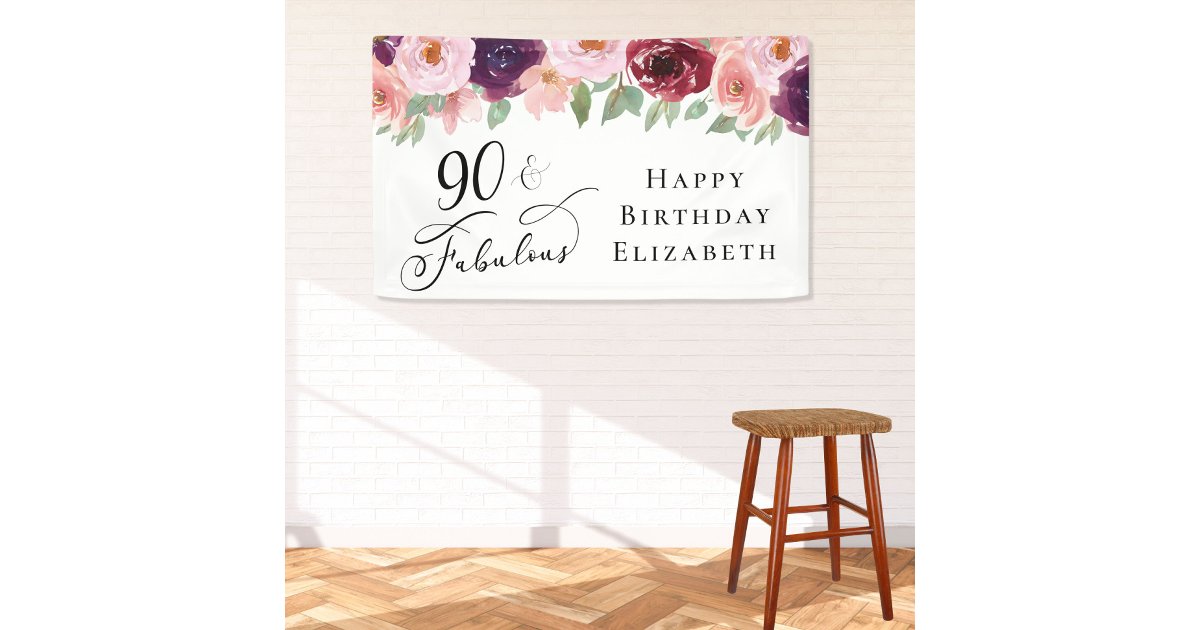 Elegant Floral 90th Birthday Party Banner | Zazzle