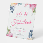 Elegant Floral 90th Birthday Party Welcome Pedestal Sign | Zazzle