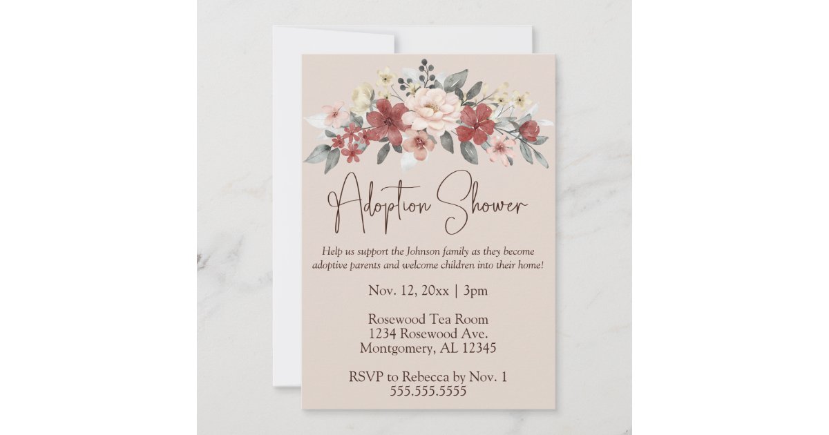 Elegant Floral Adoption Baby/Child Shower Invitation | Zazzle