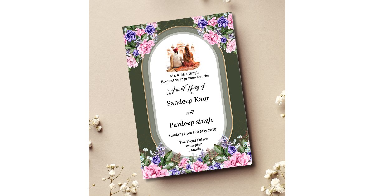Elegant floral Anand Karaj invitation card | Zazzle
