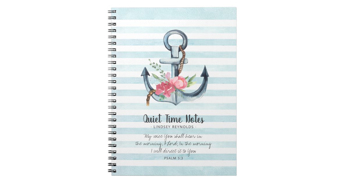 Elegant Floral Anchor Monogram Quiet Time Notebook | Zazzle