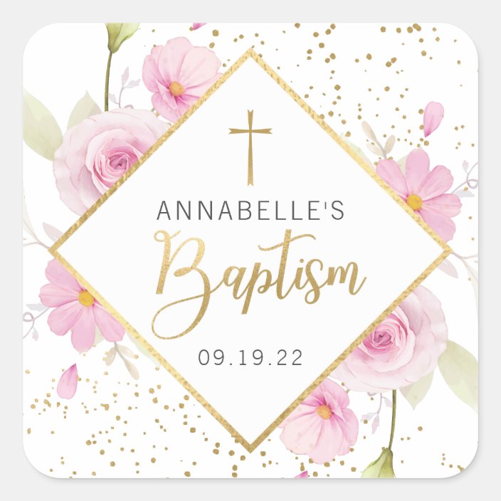 Elegant Floral Baptism Square Sticker | Zazzle.com