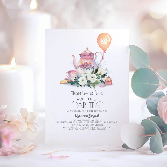 Elegant Floral Birthday Par-tea Invitation | Zazzle