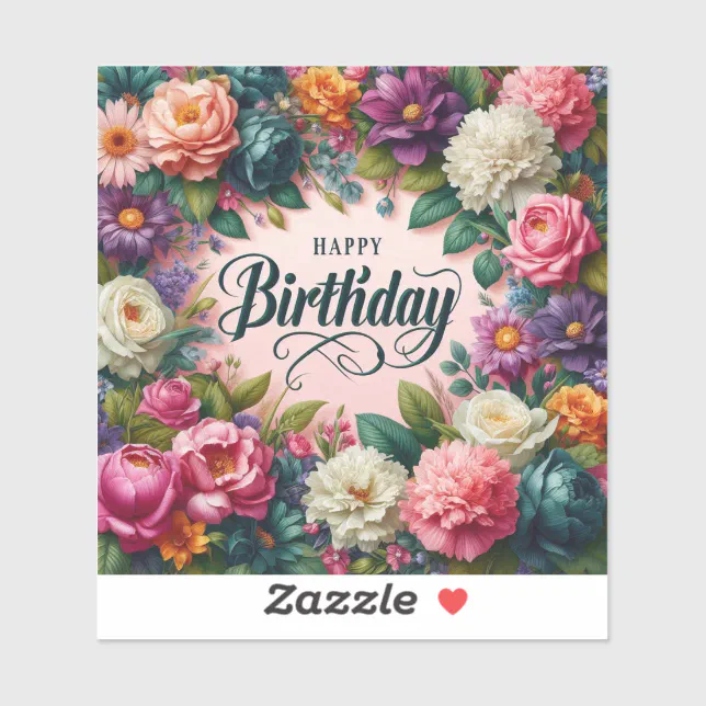 Elegant Floral Birthday sticker | Zazzle