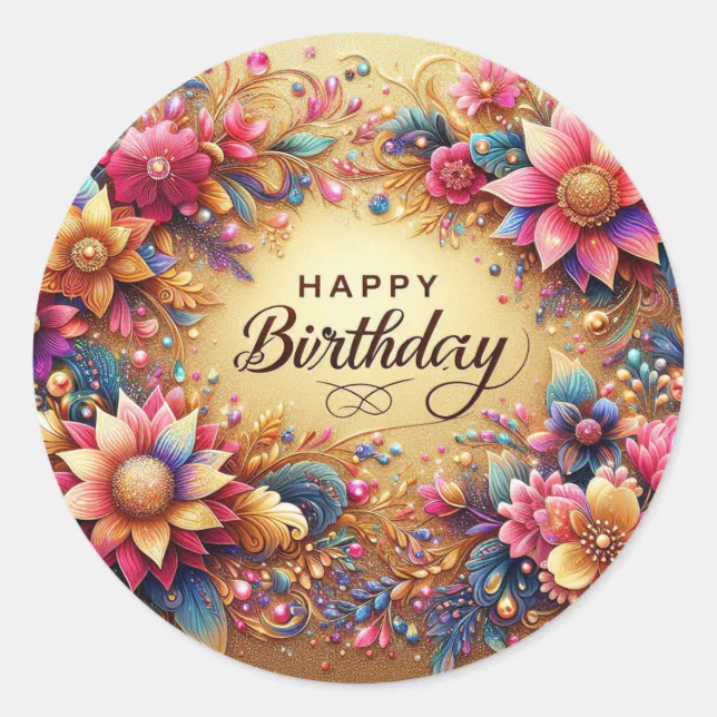 Elegant Floral Birthday stickers | Zazzle