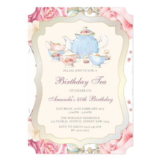 Elegant Floral Birthday Tea Party Invitation | Zazzle.com