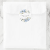 Elegant Floral Blue Hydrangea Greenery Wedding Classic Round Sticker ...