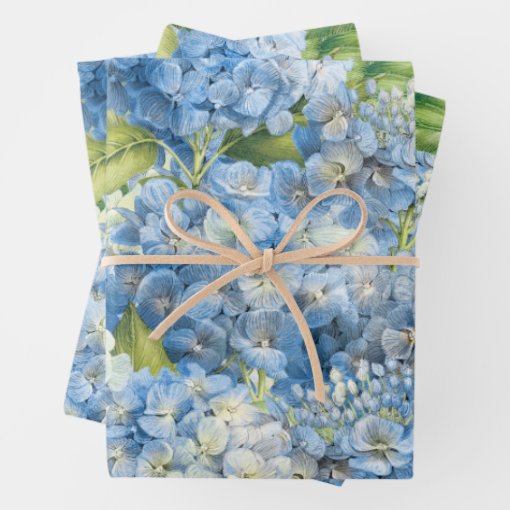 Elegant Floral Blue Hydrangea Pattern Wrapping Paper Sheets | Zazzle