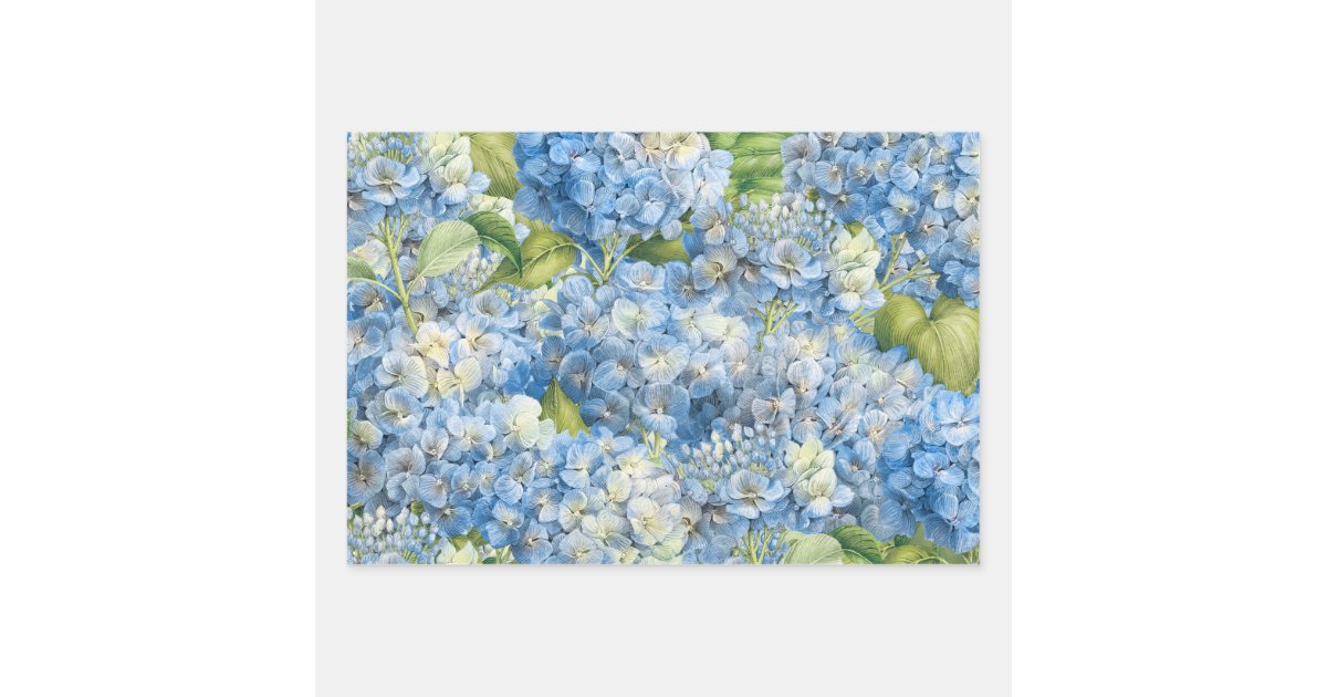 Elegant Floral Blue Hydrangea Pattern Wrapping Paper Sheets | Zazzle