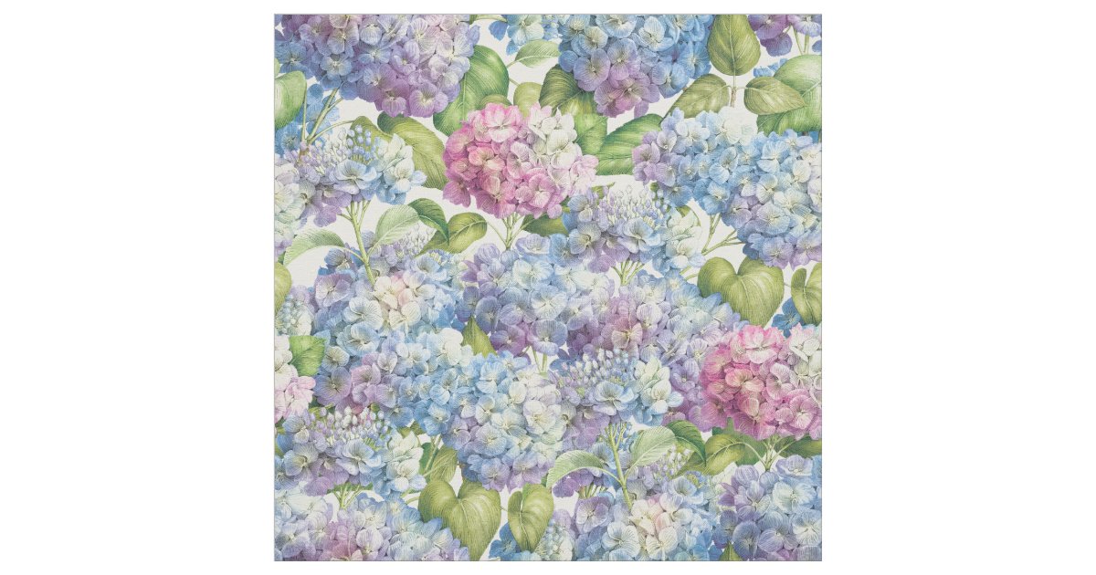 Elegant Floral Blue Purple Hydrangea Pattern Fabric | Zazzle