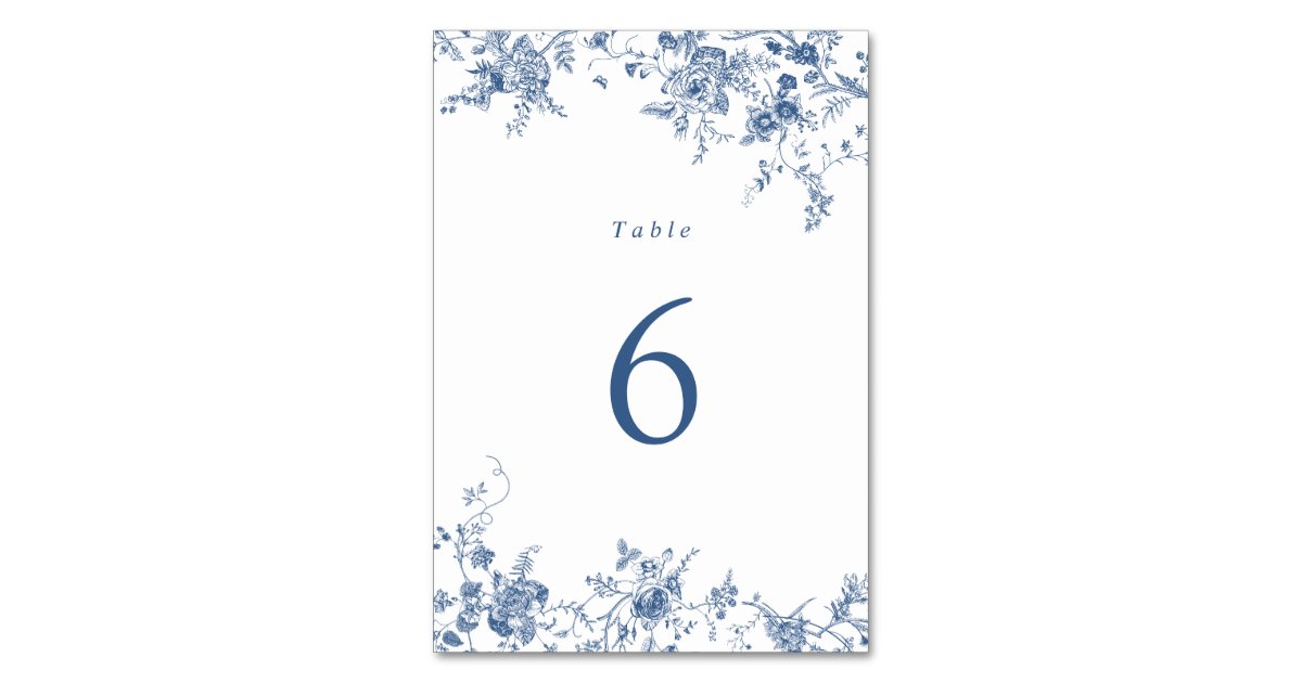Elegant Floral Blue Vintage Wedding Table Number | Zazzle