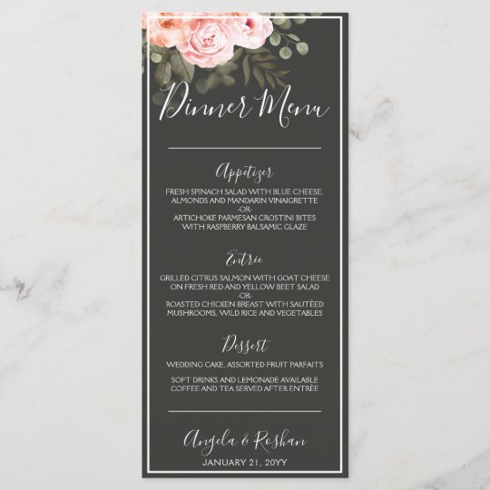 Elegant Floral Blush Pink Botanical Modern Dinner Menu | Zazzle.com