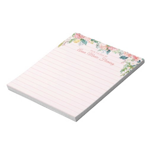Elegant Floral Blush Pink Name Lined Notepad | Zazzle