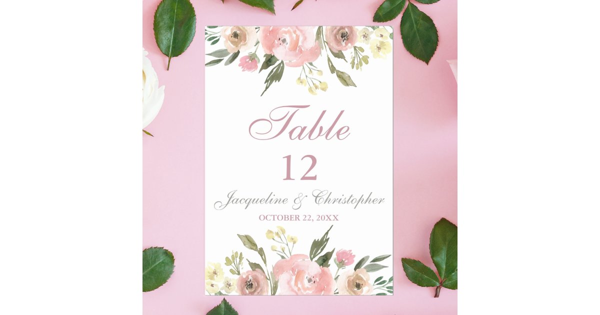 Elegant Floral Blush Pink Peony Table Number | Zazzle