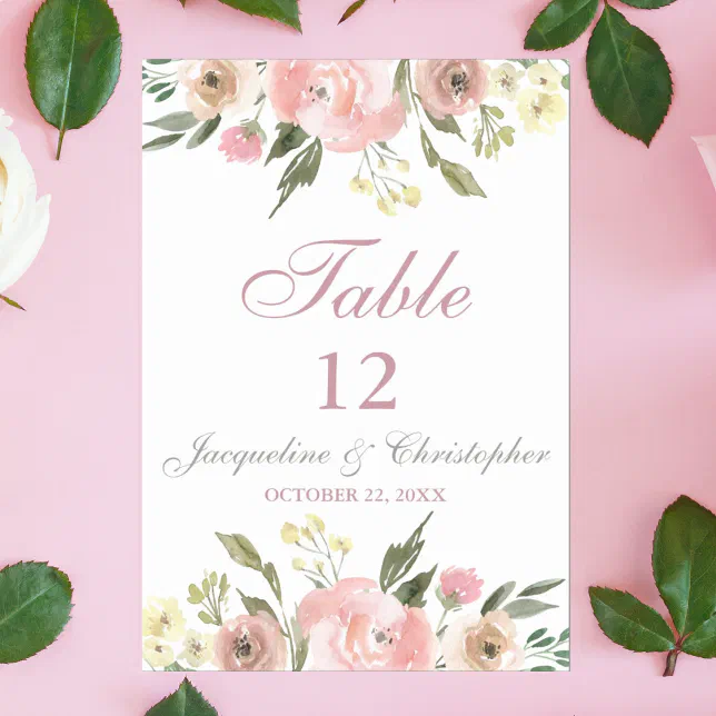 Elegant Floral Blush Pink Peony Table Number | Zazzle