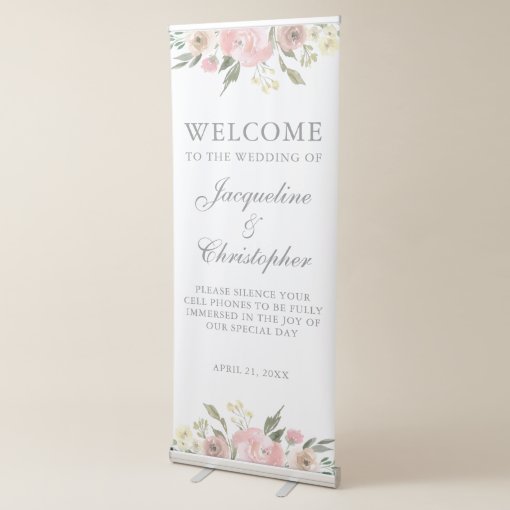Elegant Floral Blush Pink Spring Wedding Welcome Retractable Banner ...