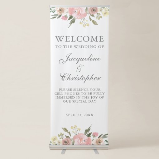 Elegant Floral Blush Pink Spring Wedding Welcome Retractable Banner ...