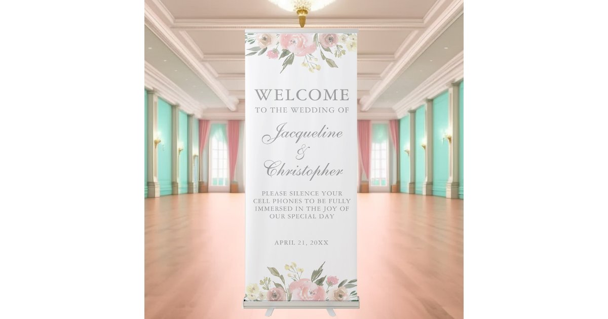 Elegant Floral Blush Pink Spring Wedding Welcome Retractable Banner ...