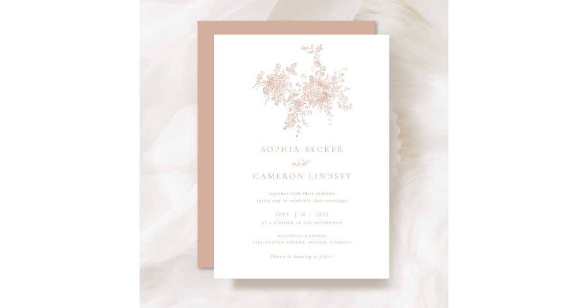 Elegant Floral Blush Pink Vintage Wedding Invitation | Zazzle