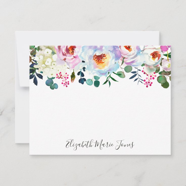 Elegant Floral Blush Pink White Watercolor Peony Note Card | Zazzle