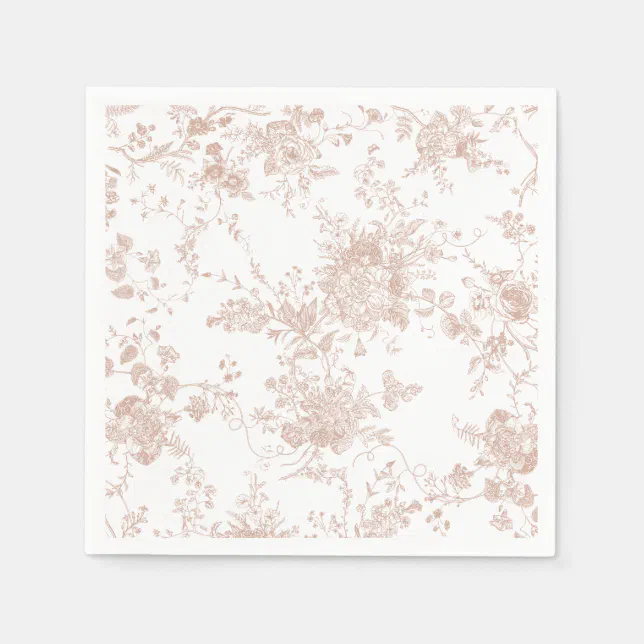 Elegant Floral Botanical Blush Peach Toile Wedding Napkins | Zazzle