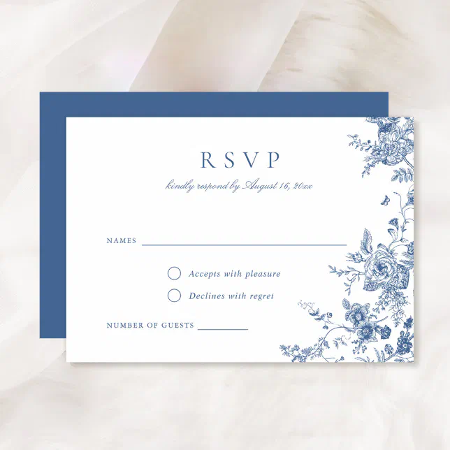 Elegant Floral Botanical Navy Blue RSVP Card | Zazzle