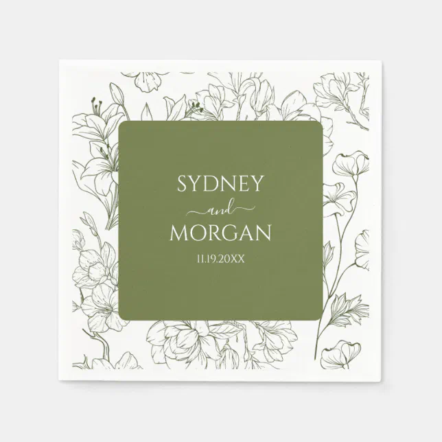 Elegant Floral Botanical Sage Green Wedding Napkins | Zazzle