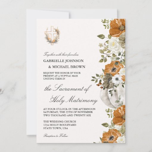 Elegant Floral Bright Orange Nuptial Mass Wedding Invitation | Zazzle