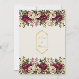 Elegant Floral Burgundy Red Roses Islamic Wedding Invitation | Zazzle