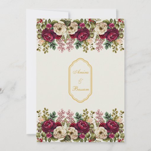 Elegant Floral Burgundy Red Roses Islamic Wedding Invitation | Zazzle