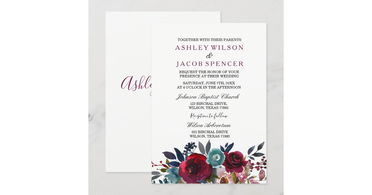 Elegant Floral Burgundy Spring Wedding Invite | Zazzle