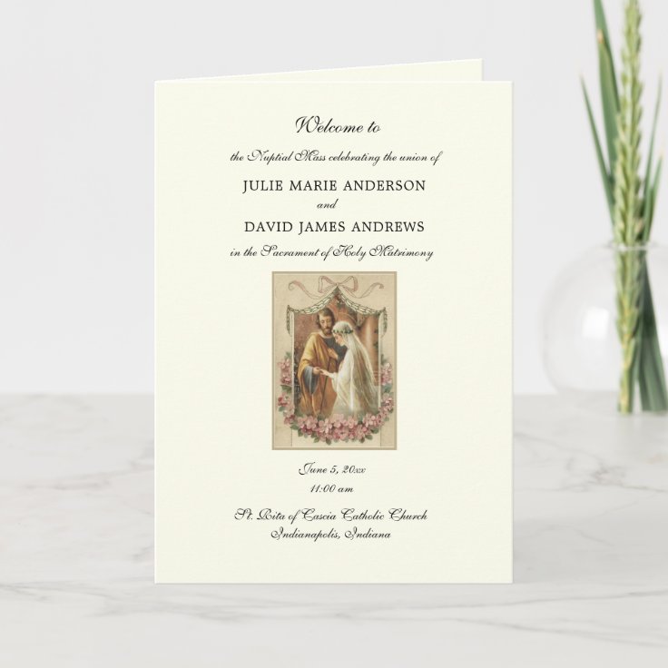 Elegant Floral Catholic Wedding Mass Program | Zazzle