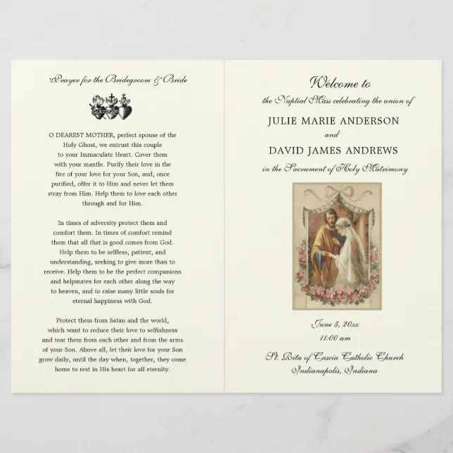Elegant Floral Catholic Wedding Mass Program | Zazzle