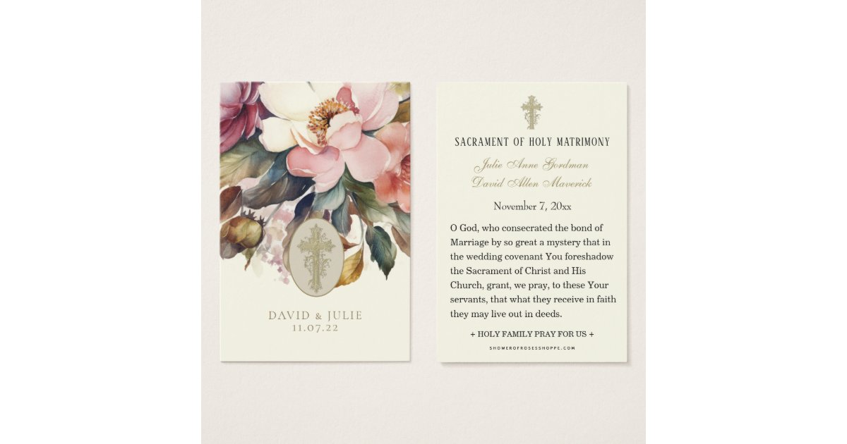 Elegant Floral Catholic Wedding Prayer Card | Zazzle