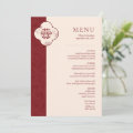 Elegant Floral Chinese Wedding Red Table Menu Card | Zazzle