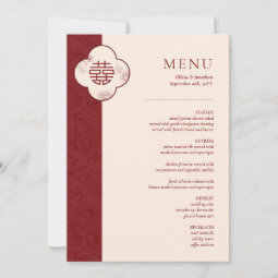 Elegant Floral Chinese Wedding Red Table Menu Card | Zazzle