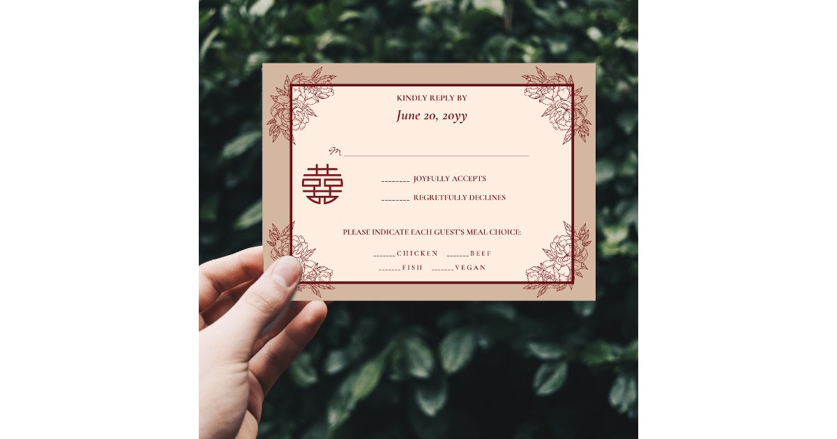 Elegant Floral Chinese Wedding RSVP Invitation | Zazzle