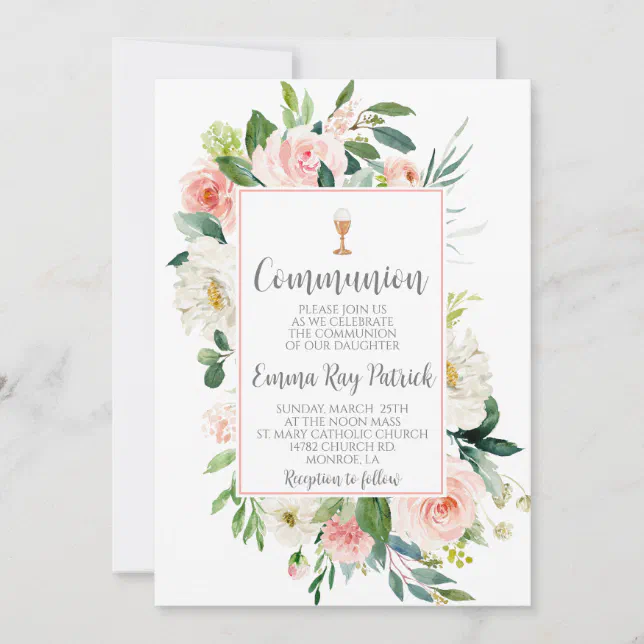 Elegant Floral Communion Invitation | Zazzle