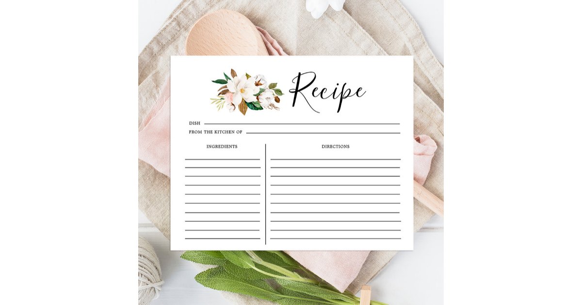 Elegant Floral Cooking Recipe Cards | Zazzle