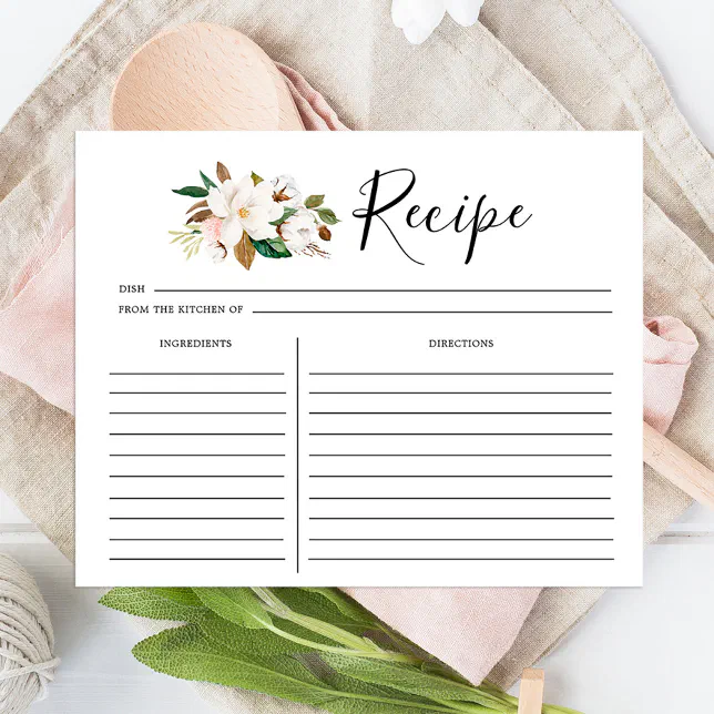 Elegant Floral Cooking Recipe Cards | Zazzle