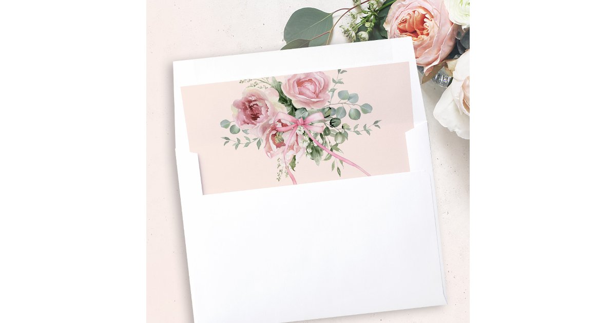 Elegant Floral Coquette Pink Bow Wedding Invite Envelope Liner | Zazzle